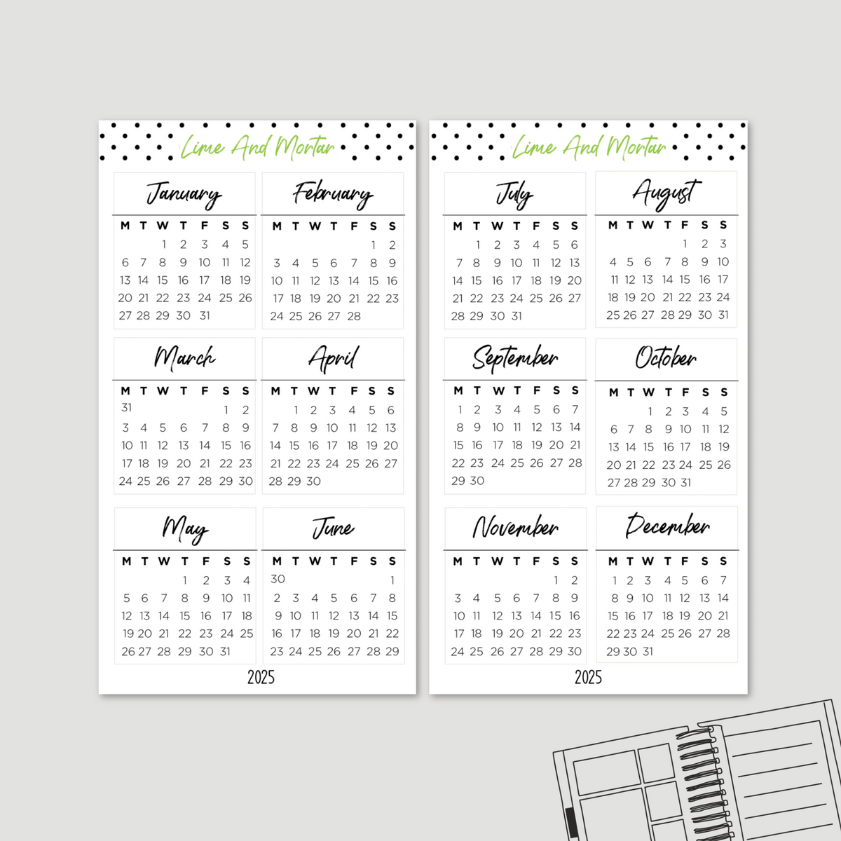 Monthly Calendar Stickers | 2025 – Lime And Mortar