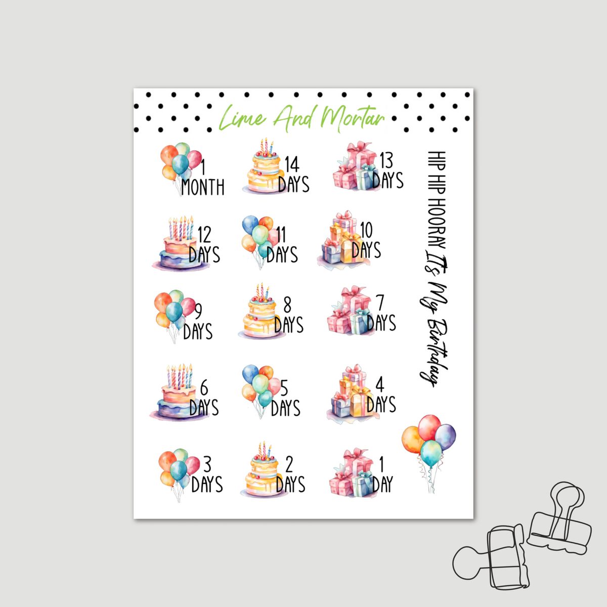 Bright Birthday Countdown Stickers – Lime And Mortar