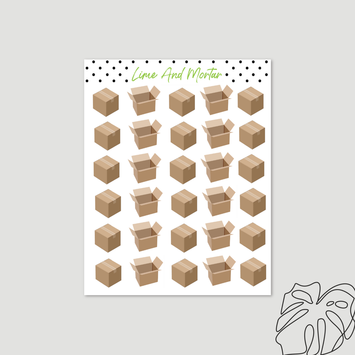 Parcel/Packing Boxes Mini Icon Stickers – Lime And Mortar