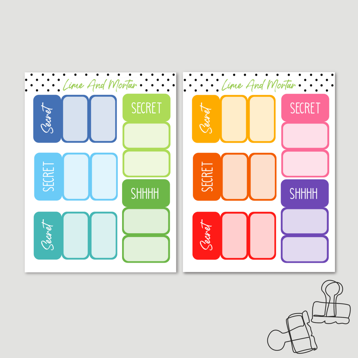 Secret Keeper Folded Stickers | 5 Colours – Lime And Mortar