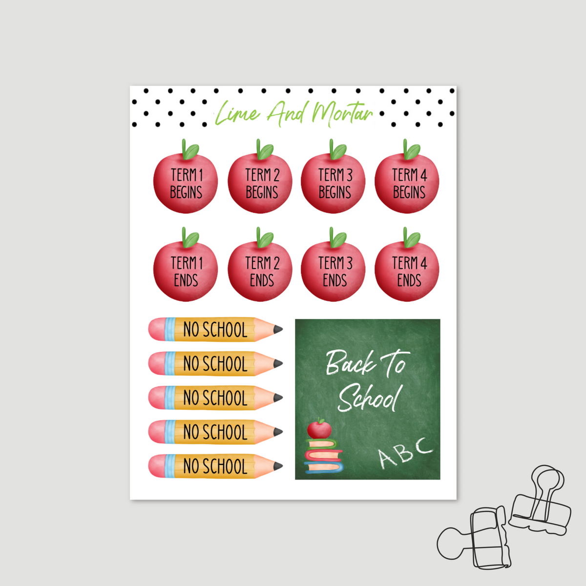School Term Apple + Events Stickers – Lime And Mortar